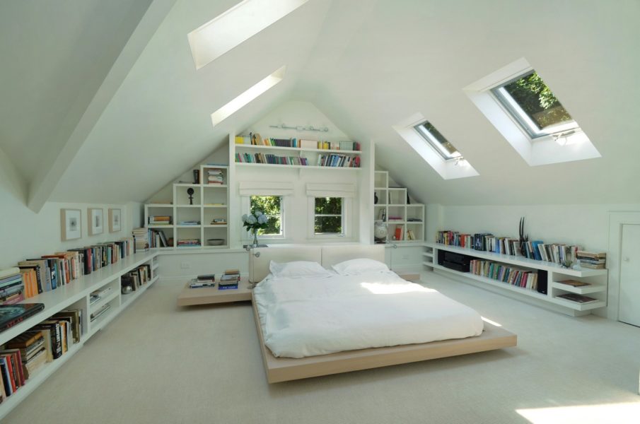 bookshelves eaves conversion design - Central London Lofts